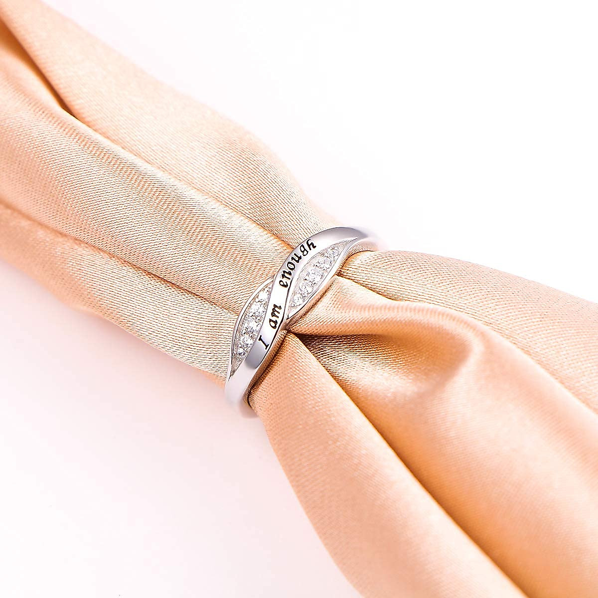 FLYOW Gifts for Mom I am Enough Rings 925 Sterling Silver CZ Ring Encouragement Jewelry Gift for Women Teen Girls Ring Size 5-10 (10)