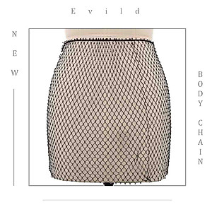 EVILD Women Mesh Rhinestone Body Chain Glitter Elastic Belly Skirt Sparkly Party Waist Chain Statement Belly Chain