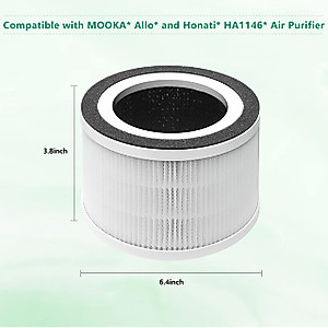 Nyingchi H13 Ture HEPA Replacement Filter,Compatible with Mooka® allo and Honati Air Purifier,3-in-1Activated Carbon Filtration System,2-Pack