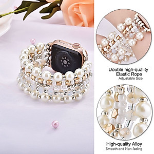 VISOOM Beaded Bracelet Compatible for Apple Watch Band 42mm/44mm/45mm Series 9 8 7 SE Series 6/5/4 Women Fashion Cute Handmade Stretchy Watch Strap for iWatch Bands Series 3/2/1 Replacement