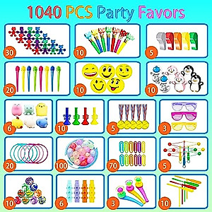 1040PCS Party Favors for Kids Goodie Bags 8-12 Fidget Toys Pack, Treasure Box Toys for Classroom,Treasure Chest for Kids Prizes,Stocking Stuffers,Birthday Gift Bulk Toys for Boys and Girls 4-8