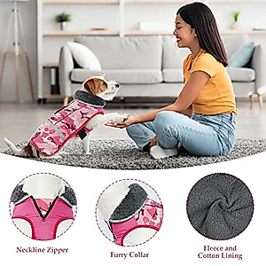 IKIPUKO Dog Winter Coat, Waterproof Windproof Dog Snowsuit Warm Dog Coat with Neck Zipper, Dog Cold Weather Coats for Large Medium Small Dogs, Dog Fleece Jackets Reflective Dog Puffer Coat(Camo L)