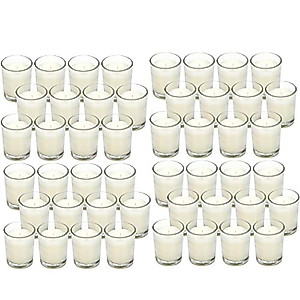 Hosley 48 Pack Ivory Unscented Clear Glass Filled Votive Candles. Hand Poured Wax Candle Ideal Gifts for Aromatherapy Spa Weddings Birthdays Holidays Party (Warm White)
