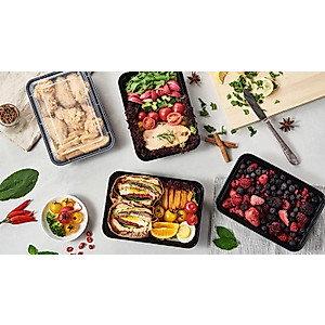 FULING 50 Pack Meal Prep Plastic Food Storage Containers With Lids 28 oz 1 Compartment Black Rectangular Reusable To Go Lunch Prepping Boxes BPA-Free Microwavable Freezer Dishwasher Safe Stackable