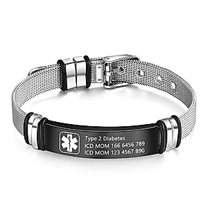 Wendy Made Medical Alert Bracelets for Women Men Custom Adjustable Medical ID Bracelets Emergency Alert Bracelets Health Alert Bracelets for Men Women (With medical bracelet)