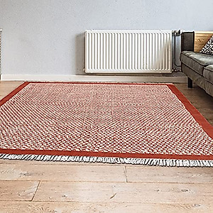 Handmade Geometric Tassel Rug Cotton Easy Washable Rugs Hand Block Printed Boho Area Rug Floor Carpet for Balcony Doormat Entryway Living Room Bedroom Hallway