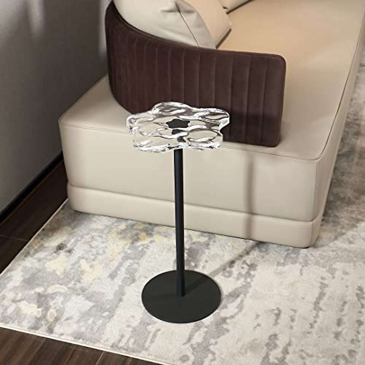 Acrylic Panel with Iron Tripod Creative Flower Shaped Small Edge Table Acrylic Transparent Sofa Corner Table Nordic Modern Coffee Table Portable Detachable Dessert Table Mobile Coffee Table (Small)