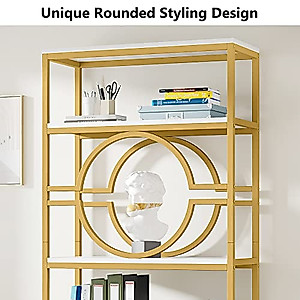 Tribesigns 6-Tier Bookshelf, 74.2" Tall Bookcase Metal Book Shelf, Freestanding Storage Shelves Modern Bookshelf for Home Office Living Room Bedroom (White/Gold, 1PC)