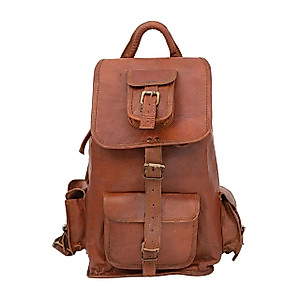 Rustic Vintage Leather Backpack Travel rucksack knapsack daypack Bag for men women Brown (16 x 8 x8 inches)