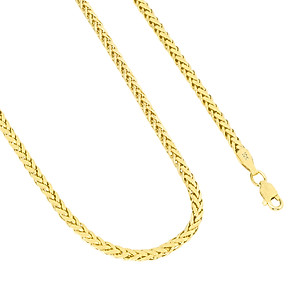 Nuragold 10k Yellow Gold 2.5mm Franco Rounded Palm Wheat Foxtail Spiga Chain Pendant Necklace, Mens Womens Jewelry 16" 18" 20" 22" 24" 26" 28" 30"