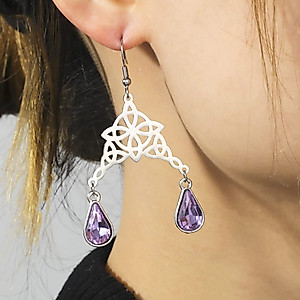 Witch Knot Earrings For Women Hollow Out Style Charm Celtic Knot & Teardrop-shaped Amethyst Dangle Earrings Wiccan Symbol Jewelry Gifts