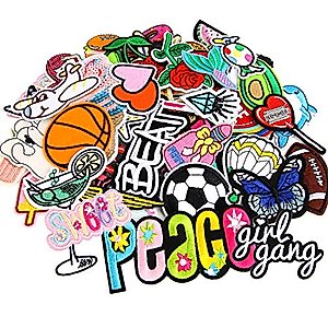 60pcs Random Assorted Styles Embroidered Iron on Patches, DIY Sew Applique Repair Patch Iron on/Sew on Patches for Backpacks,Pants,Clothes,Jeans,Jackets,Hat