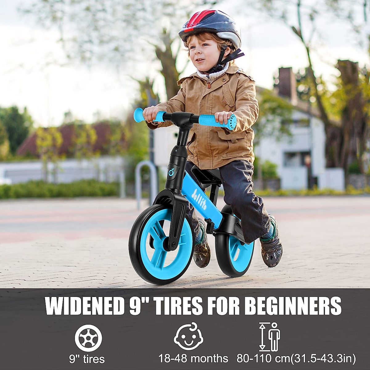 JOLLITO Toddler Balance Bike for 18 Months, 2, 3, 4 Years Old Girl Boy, Adjustable Seat and Handlebar, 9 Inch Wheel, Aluminium Frame, Best Gift for Beginners