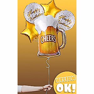 OMG Party Factory - Cheers and Beers Mug Birthday Party Decoration Balloons | Mylar Foil Helium Ballons for Happy Bday Celebration of Any Age or Year (CHEERS BEER MUG)