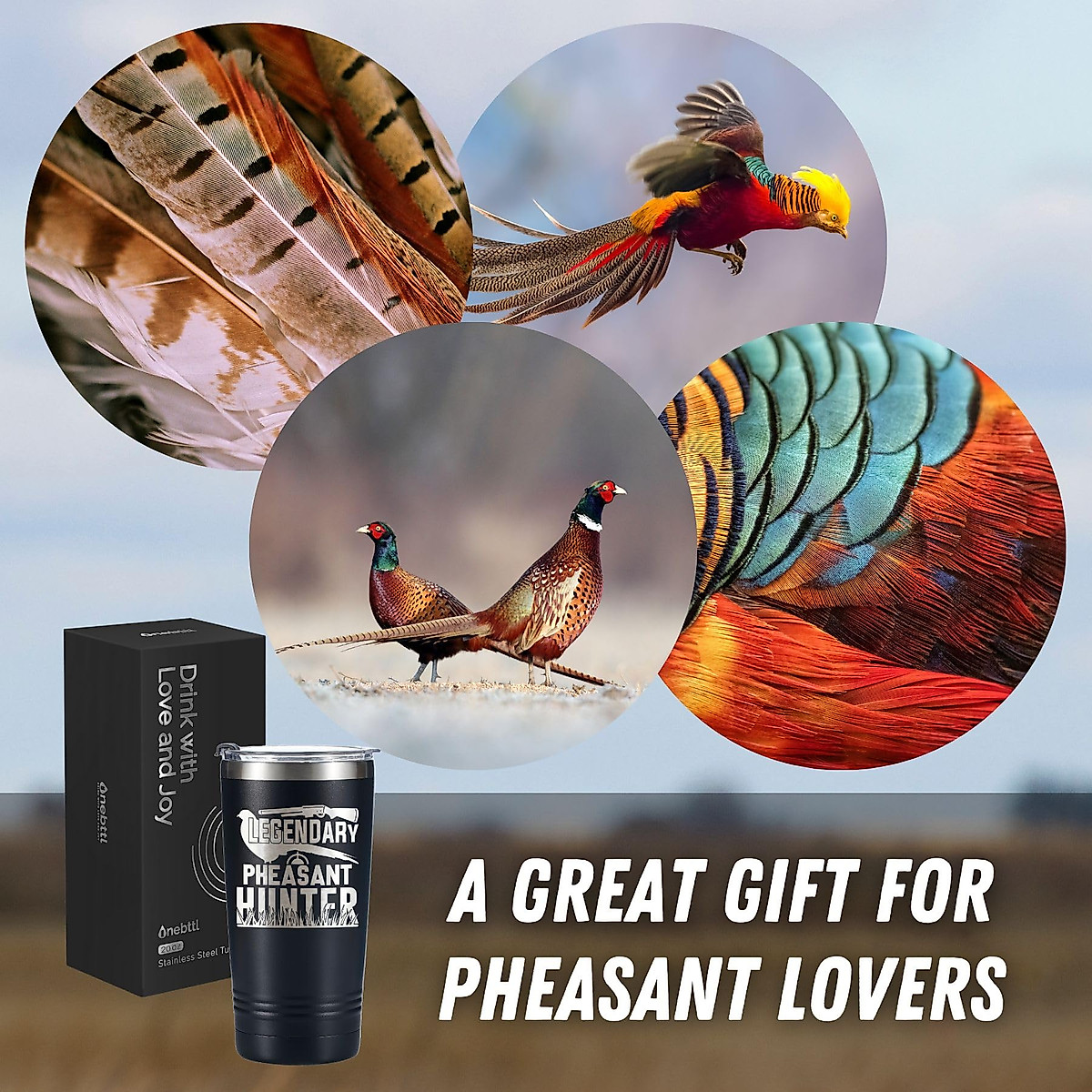 Onebttl Pheasant Hunting Gifts for Men, Tumbler Travel Coffee Mug, Stainless Steel Insulated with Lid 20oz/590ml