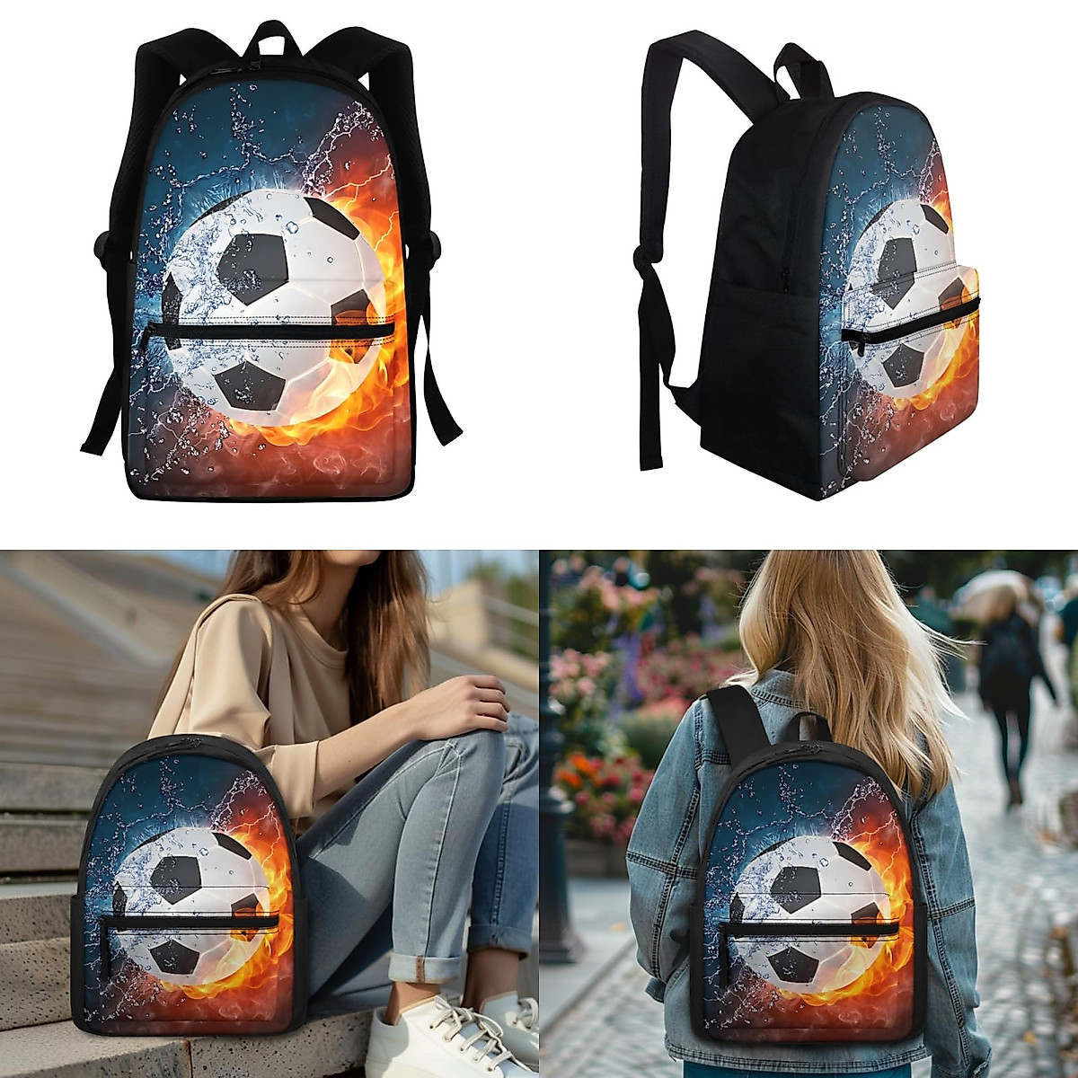 FOR U DESIGNS Teens Backpack Set 3 Piece Soccer Canvas Boys School Bags,Lunch Bags,Pencil Box 3 in 1