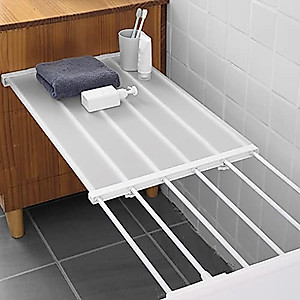 LIYIVNAA Extendable Closet Shelf Wardrobe Clothing Storage Hanger Tension Rod Cabinet Divider Shelving Rack Holder Shoe Organizer for Bathroom Kitchen Garage Bookshelf, 9.45 in Width