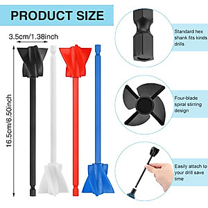 QOONESTL Resin Mixer Paddles, 4pcs Reusable Paint Mixer Epoxy Mixer Paddles, Multipurpose Mixer Drill Attachment for Resin, Paint, Silicone, Ceramic Glaze Mixing(Black+White+Red+Blue)