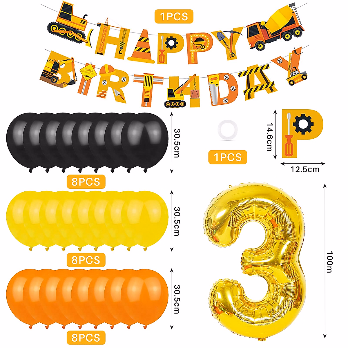 Refasy Birthday Party Decorations for Kids,Dump Truck Party Decorations Kits Construction Birthday Party Supplies Foil Balloons,Banner,Cake Toppers for 3 Year Olds Birthday Party