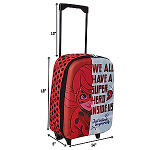 Miraculous Ladybug Carry On Rolling Kids Luggage with Wheels for Girls, 18 Inch, Superhero Lady Bug Convertible Duffle Bag with Side Handle