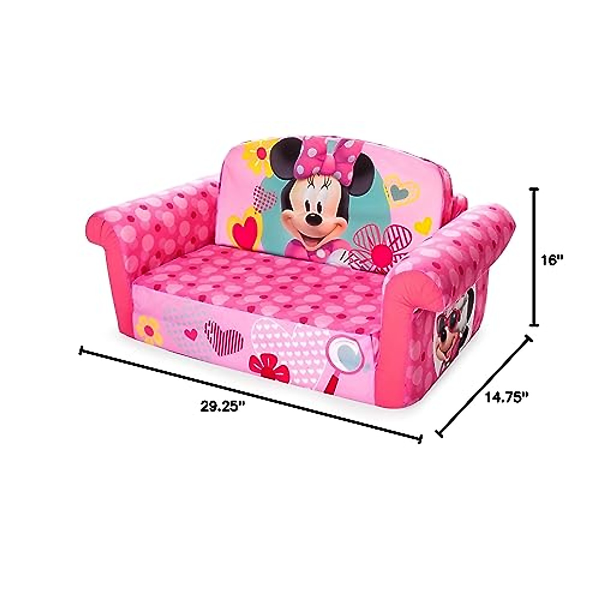 Marshmallow Furniture, Children's 2-in-1 Flip Open Foam Compressed Sofa, Disney's Minnie Mouse
