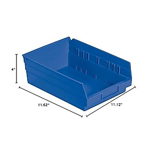 Nestable Shelf Storage Bin, Plastic, 11-1/8"W X 11-5/8" D X 4" H, Blue - Lot of 12