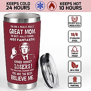 AREOK Gifts for Mom from Daughter Son Kids, Mom Tumbler Cup - Best Mom Christmas Gifts, Great Mom Mother Gifts, Happy Birthday Gifts for Mom, 20 OZ Tumbler for Mom, Deep Red
