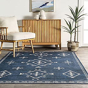 nuLOOM Evalyn Machine Washable Southwestern Motif Area Rug, 5' x 8', Navy