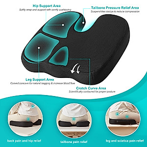 VIGBOAT Seat Cushion, Office Chair Cushions for Long Sitting, Memory Foam Butt Pillow with Handle, Ergonomic Coccyx, Sciatica, Hip, Back, Tailbone Pain Relief Pad for Desk Chair, Wheelchair, Car Seat