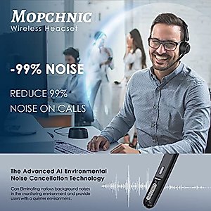 Mopchnic Bluetooth Headset, Wireless Headset with Upgraded Microphone AI Noise Canceling, On Ear Bluetooth Headset with USB Dongle for Office Call Center Skype Zoom Meeting Online Class Trucker