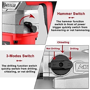 AOBEN 1-1/4 Inch SDS-Plus Rotary Hammer Drill with Vibration Control and Safety Clutch,10 Amp Heavy Duty Demolition Hammer for Concrete-Including 3 Drill Bits, Flat Chisels, Point Chisels