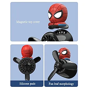 Car Air Fresheners, Cute Cartoon Hero Pilot Vent Clip Interior Accessories, Rotating Propeller Automotive Air Outlet Fan Creative Car Perfume Decoration
