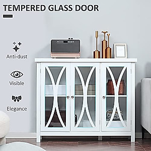 HOMCOM Modern Kitchen Sideboard, Buffet Cabinet with 2 Storage Cupboard, Glass Doors for Living Room, Bedroom, White