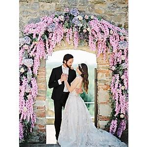 Ivyue 12sPack Wisteria Vine Artificial Silk Wisteria Lane Rattan Fake Wisteria Artificial Flowers Garland Hanging Flowers Wisteria Bush for Home Garden Party Wall Wedding Decoration 3.6feet (Pink)