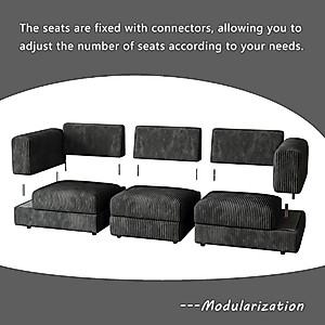 ATJafurn 107'' Black 3 Seater Modern Sofa Couch, Corduroy Fabric Upholstered Sofa with Cushion and Pillows for Living Room Apartment (Black, 3 Seater)