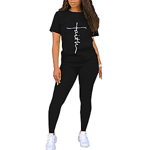 JSVZREU Two Piece Outfits for Women Summer Short Set 2 Piece Outfits Jogger Track Suits Sweatsuits for Women Short Sleeve (7211black, X-Large)