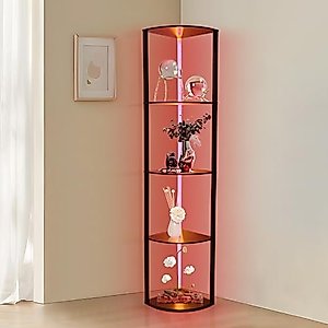 XIIW 5 Tiers Corner Shelf with Light, RGB LED Corner Bookshelf Standing Floor Lamp via App and Remote Control, Modern Corner Display Cabinet with Storage Rack for Living Room Bedroom Home