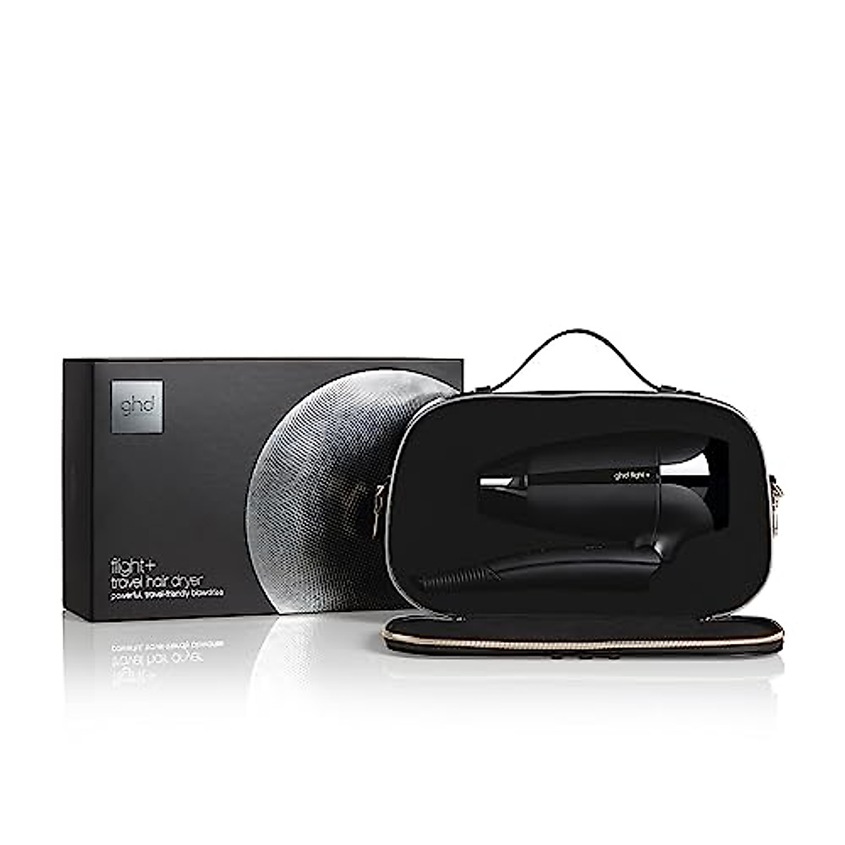 ghd Flight+ Travel Hair Dryer ― 1300w Professional Portable Hair Volumizer, Suitcase Friendly, Lightweight, Powerful, and Compact Blow Dryer with Luxurious Travel Case ― Black