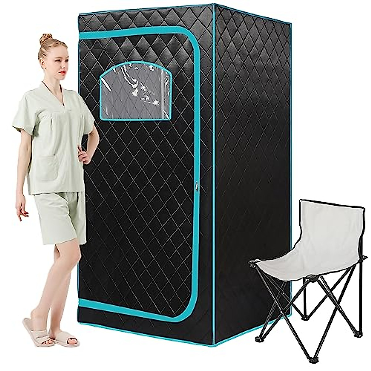 AURGOD Portable Full Size Infrared Sauna, One Person Sauna Tent Set for Home Spa with Temperature Remote Control, Heating Foot Pad and Reinforced Foldable Chair (Infrared Sauna)