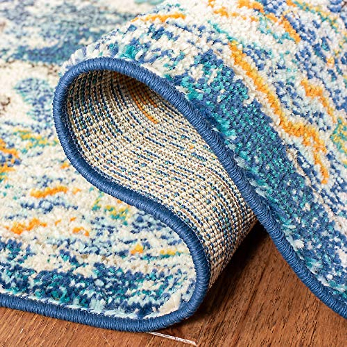 SAFAVIEH Madison Collection Area Rug - 10' x 14', Navy & Grey, Boho Chic Medallion Distressed Design, Non-Shedding & Easy Care, Ideal for High Traffic Areas in Living Room, Bedroom (MAD452M)