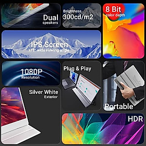 InnoView Portable Monitor for Laptop [2023 Latest] 15.6'' FHD 1080P USB-C Travel Monitor w/Smart Cover & Dual Speakers, HDMI HDR IPS Silver Portable Gaming Monitor PC MAC Phone Xbox PS4/5 Switch