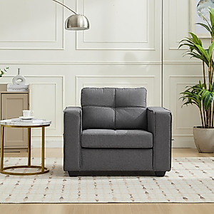 TYBOATLE Accent Chair, 38.58" W Mid-Century Modern Linen Fabric Tufted Living Room Chair, Comfy Upholstered Reading Club Arm Chairs for Living Room, Bedroom, Office (Dark Grey)