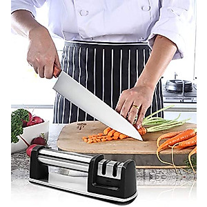 2 Stage Knife Sharpener, Safe Kitchen Knife Sharpeners Handle for Straight and Serrated Knives Diamond Coated Quickly, Safe and Easy to Use