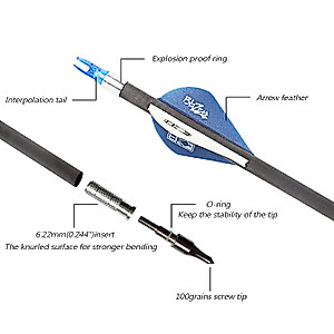 Musen Pure Carbon 30 inch Arrows Hunting Arrows for Recurve Bow,100% Carbon Archery Target Arrows with Removable Tips for Youth Hunters & Bowhunters (Pack of 12) (SP500)