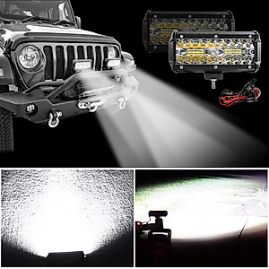 Zmoon Led Light Bar,7 Inch Led Fog Light Off Road Lights 240W 24000lm with Led Wring Harness(10ft /2 Lead), Waterproof Led Spot&Flood Combo Beam Light Bar for SUV/ATV/Jeep/Boat 2Pack