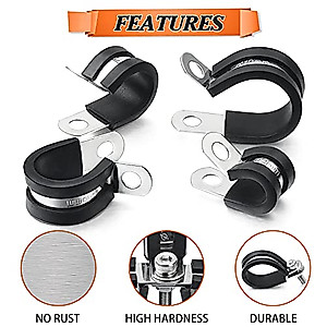 60PCS Cable Clamps Assortment Kit, Camtek Stainless Steel Rubber Cushion Pipe Clamps Hose Clamps Metal Clamp Fuel Line Hose Water Pipe Air Tubing Clamp 7 Sizes 1/4'' 5/16'' 3/8'' 1/2'' 5/8'' 3/4'' 1''