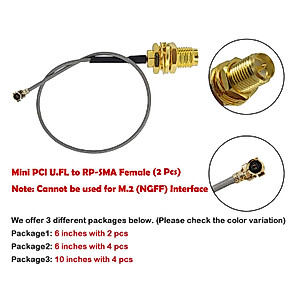 Tenmory UFL to SMA Mini PCI U.FL to RP-SMA Female Ipex Connector Pigtail Antenna Extension Cable (6 inch (2 Pcs))