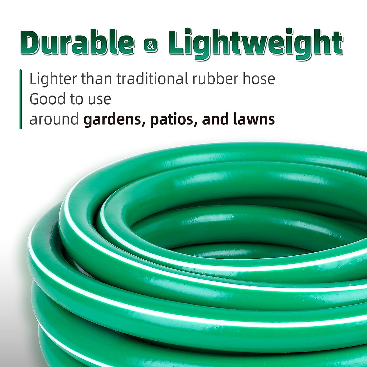 Worth Short Lead-in Green Garden Hose 3/4 in. x 12 ft. -Kink Free, No Leaking, Male/Female Fittings -Heavy Duty Durable Flexible Lightweight Water Pipe -Brass Aluminum Ends for Household & Commercial