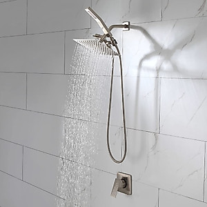 POP SANITARYWARE All Metal Shower Faucet Set Brushed Nickel, Bathroom Rainfall 8 Inch Shower Head System with Handheld Wand, Single Handle Shower Trim Kit with Valve