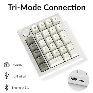 Keychron Q0 Max Wireless Custom Mechanical Numpad, 2.4 GHz/Bluetooth 5.1/Wired QMK Number Pad, RGB Hot-Swappable with Gateron Brown Switch for Laptop Mac Windows Linux - White